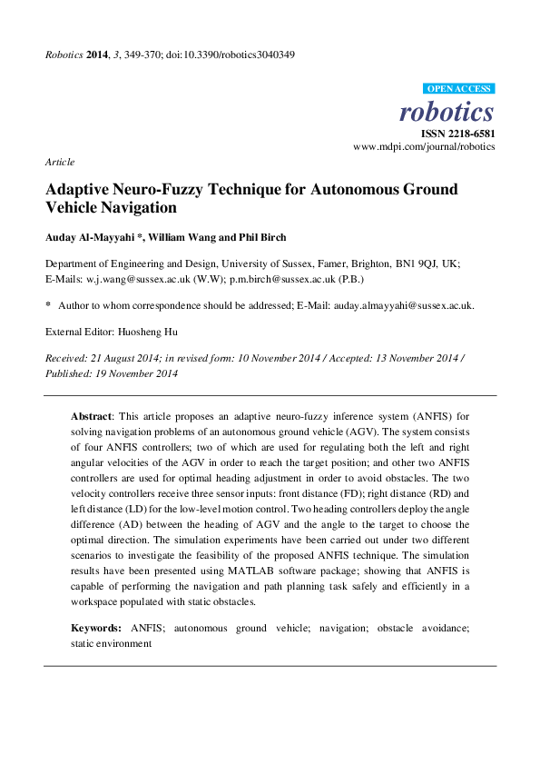 (PDF) Neuro-Fuzzy System for Autonomous Vehicle Navigation