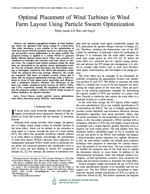 (PDF) Optimal Placement of Wind Turbines in Wind Farm Layout Using Particle Swarm Optimization