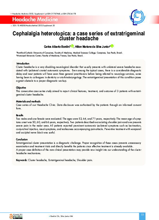 (PDF) Cephalalgia heterotopica: a case series of extratrigeminal ...