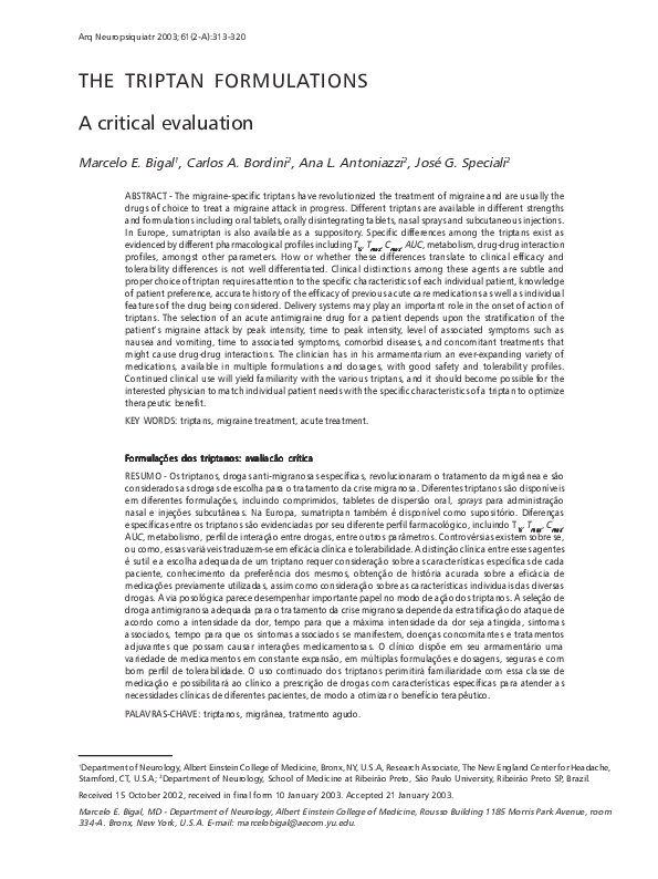 (PDF) The triptan formulations: a critical evaluation