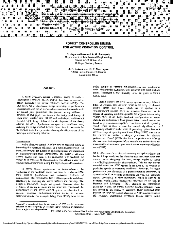 (PDF) Robust Controller Design for Active Vibration Control