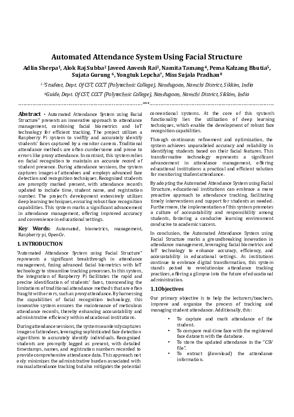 (PDF) Automated Attendance Using Facial Structure