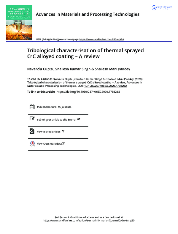 (PDF) Tribological characterisation of thermal sprayed CrC alloyed coating – A review