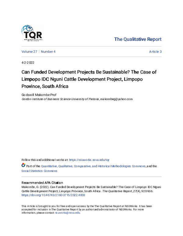 (PDF) Can Funded Development Projects Be Sustainable? The Case of Limpopo IDC Nguni Cattle ...