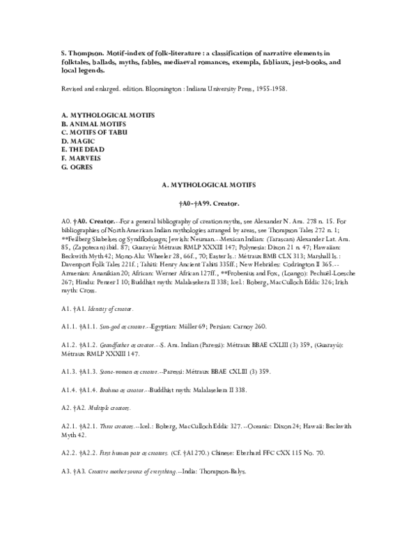 (PDF) Stith Thompson, Motif-index of folk-literature [1955-1958]