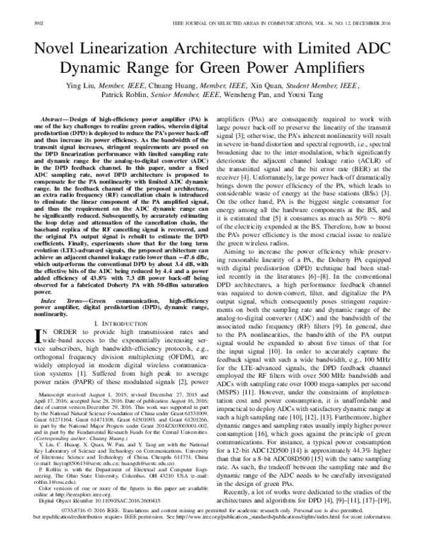 Pdf Novel Linearization Architecture With Limited Adc Dynamic Range
