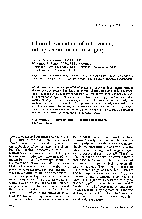 (PDF) Clinical evaluation of intravenous nitroglycerin for neurosurgery