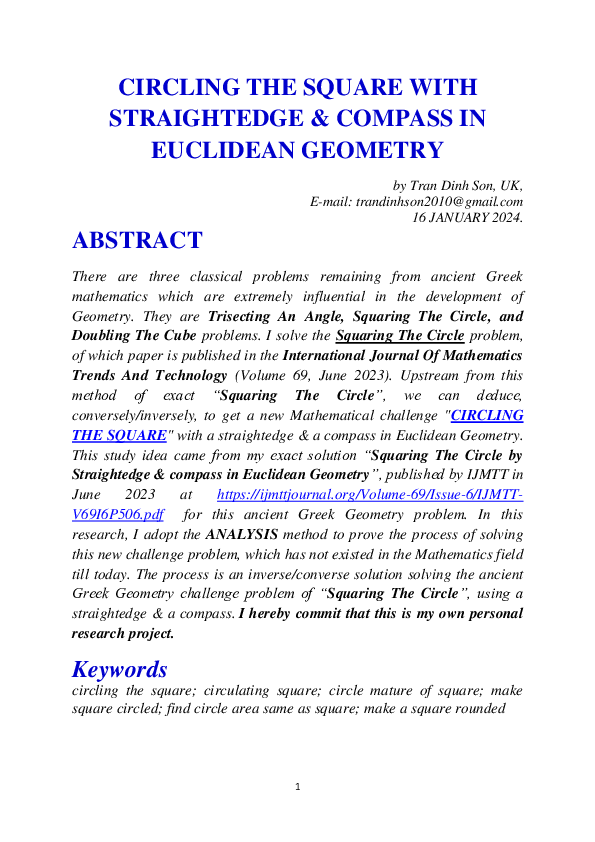 (PDF) CIRCLING THE SQUARE WITH STRAIGHTEDGE & COMPASS IN EUCLIDEAN GEOMETRY