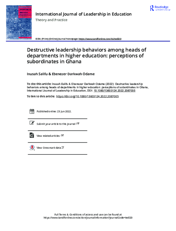 (PDF) Destructive leadership behaviors among heads of departments in ...