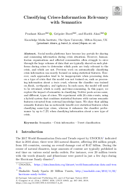 (PDF) Classifying Crises-Information Relevancy with Semantics