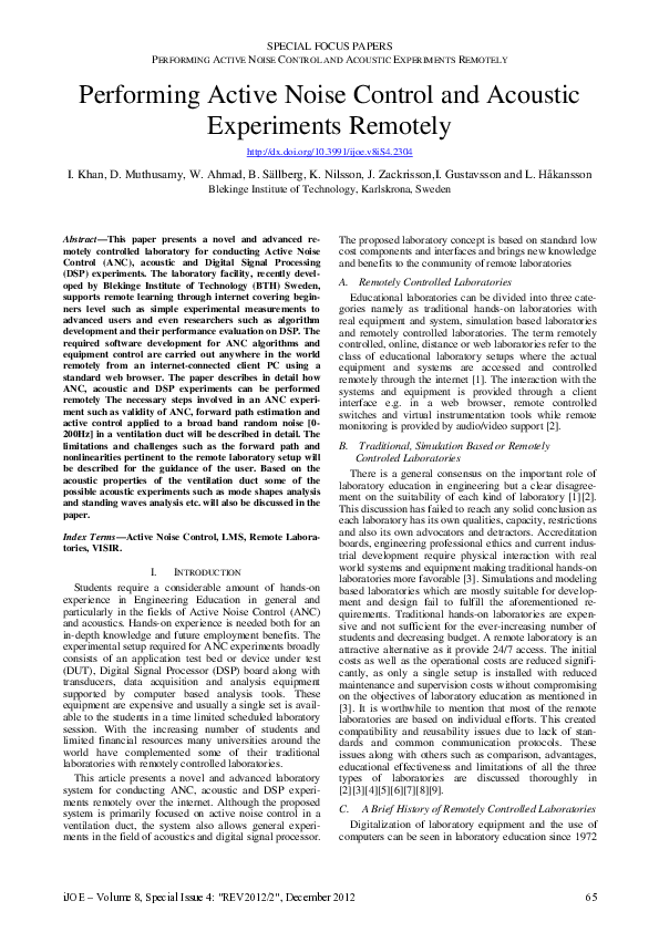 (PDF) Performing active noise control and acoustic experiments using ...