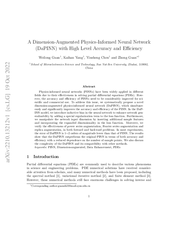 (PDF) A Dimension-Augmented Physics-Informed Neural Network (DaPINN) with High Level Accuracy ...