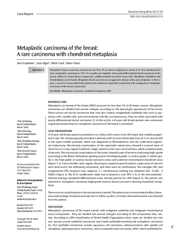 (PDF) Metaplastic carcinoma of the breast: A rare carcinoma with ...