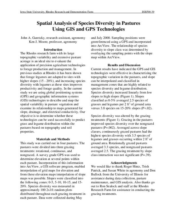 (PDF) Spatial Analysis of Species Diversity in Pastures Using GIS and ...