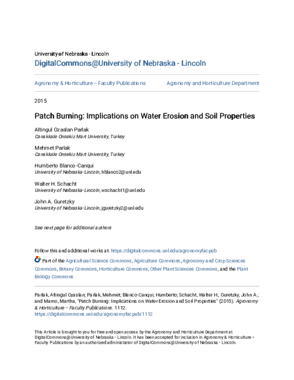 (PDF) Patch Burning: Implications on Water Erosion and Soil Properties