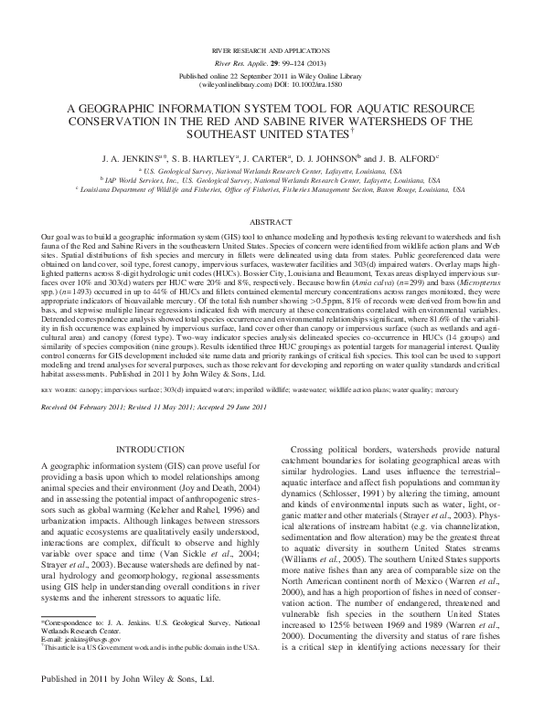 (PDF) A Geographic Information System Tool for Aquatic Resource ...