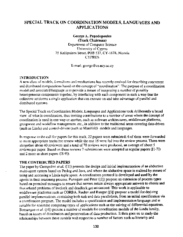 (PDF) Special track on coordination models, languages and applications