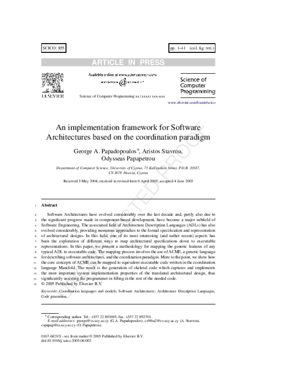 (PDF) An implementation framework for Software Architectures based on the coordination paradigm