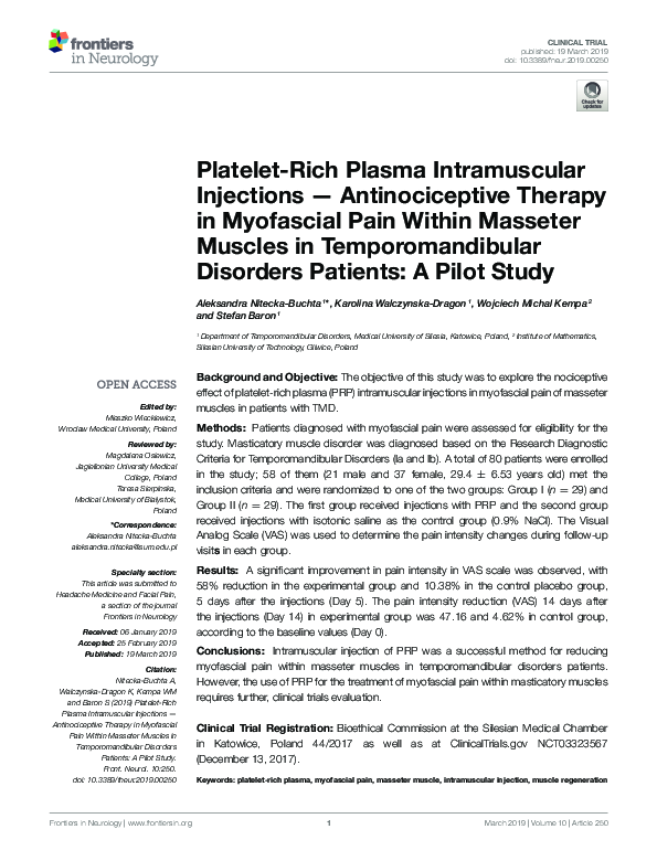 (PDF) Platelet-Rich Plasma Intramuscular Injections — Antinociceptive ...