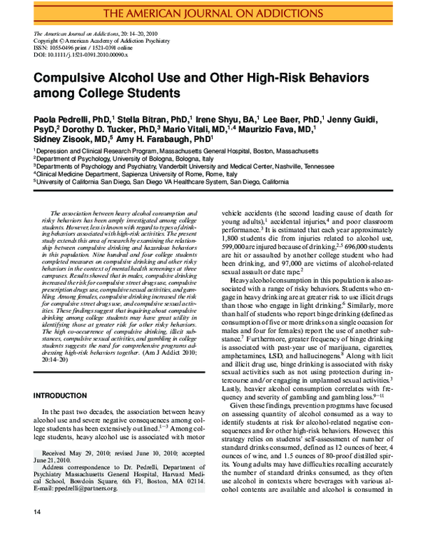 (PDF) Compulsive Alcohol Use and Other High-Risk Behaviors among ...