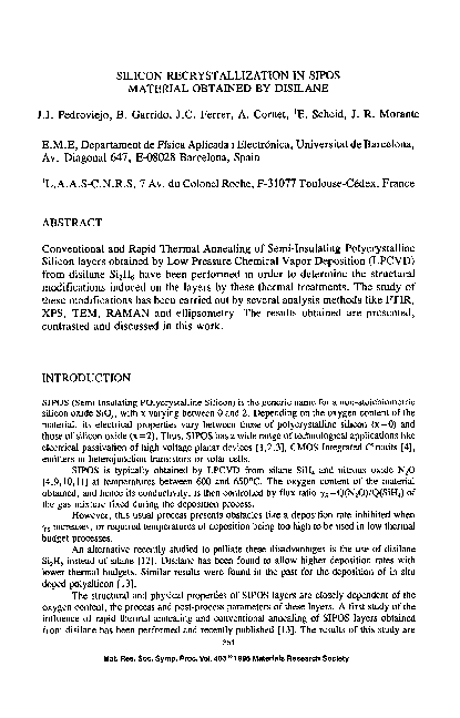 (PDF) Silicon Recrystallization in Sipos Material Obtained by Disilane