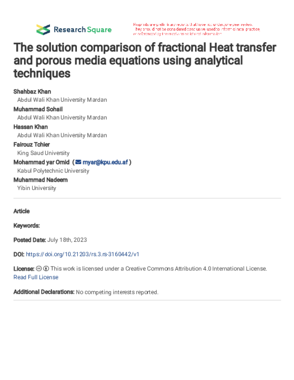Pdf The Solution Comparison Of Fractional Heat Transfer And Porous Media Equations Using