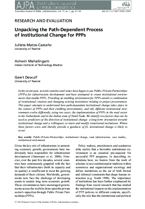 (PDF) Unpacking the Path‐Dependent Process of Institutional Change for PPPs