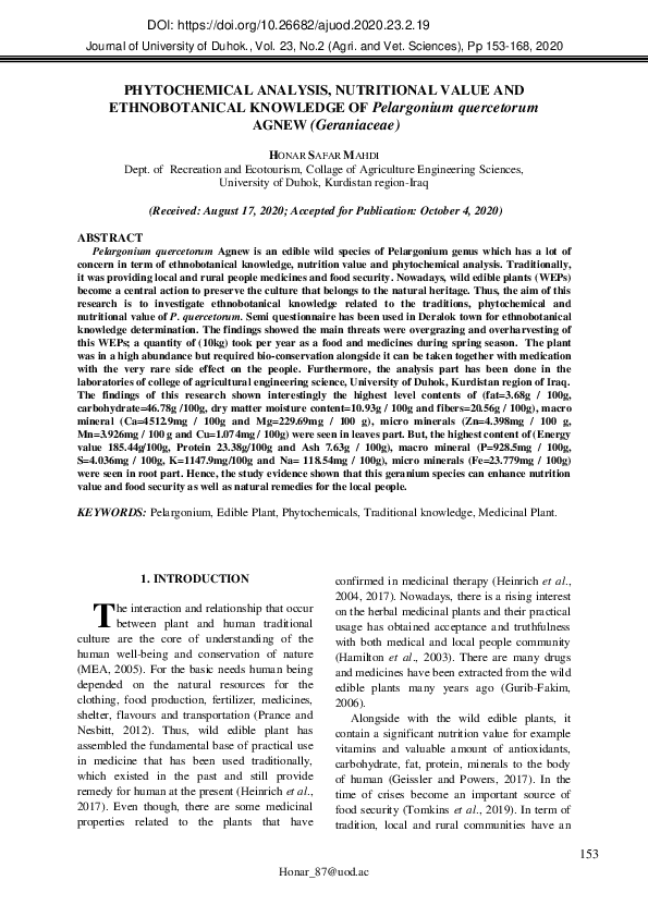 (PDF) Phytochemical Analysis, Nutritional Value And Ethnobotanical Knowledge of Pelargonium ...