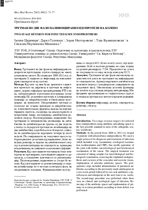(PDF) Two-Stage Revision for Infected Knee Endoprosthesis