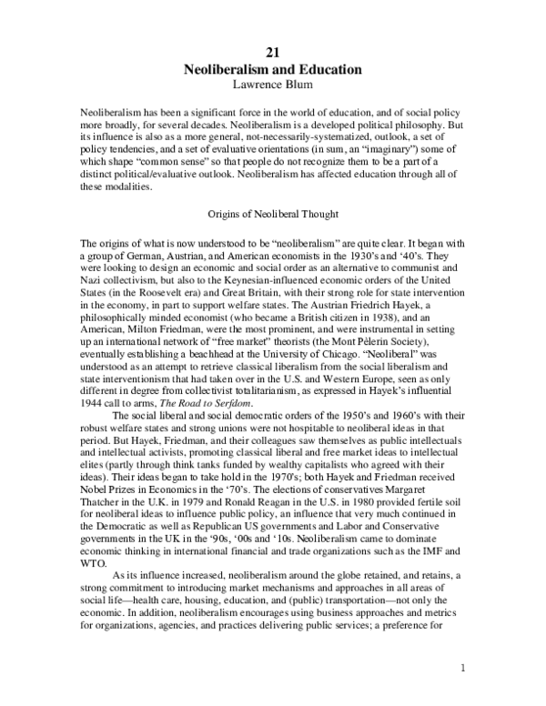 (PDF) Neoliberalism and Education