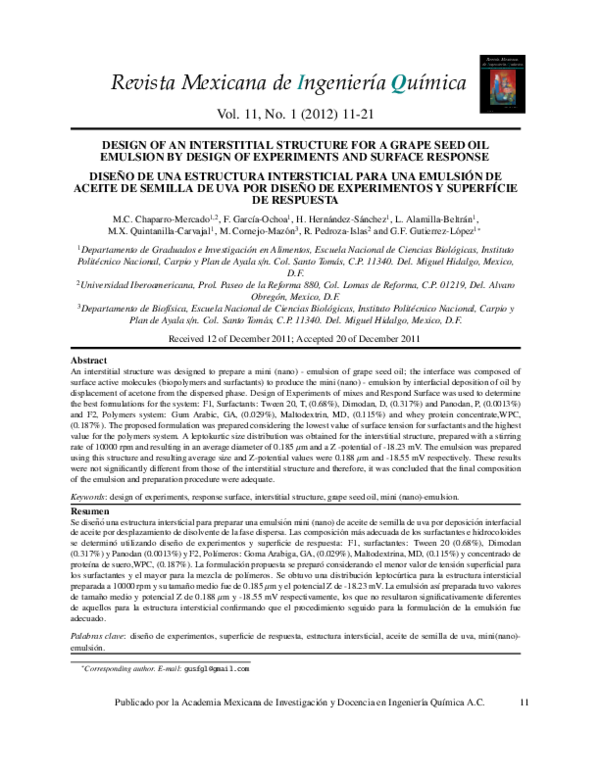 (PDF) Design of an interstitial structure for a grape seed oil emulsion ...