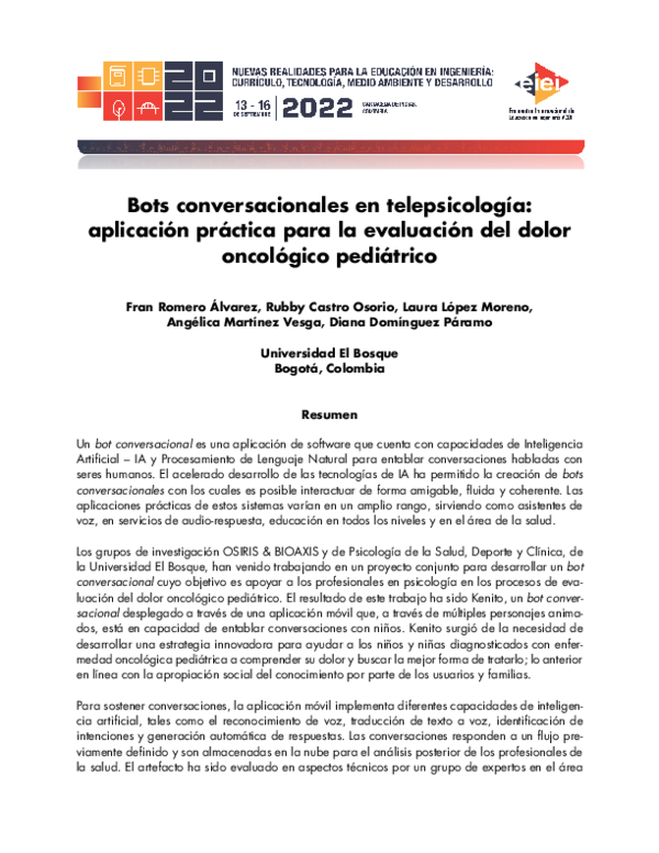 (PDF) Bots conversacionales en telepsicología: aplicación práctica para la evaluación del dolor ...