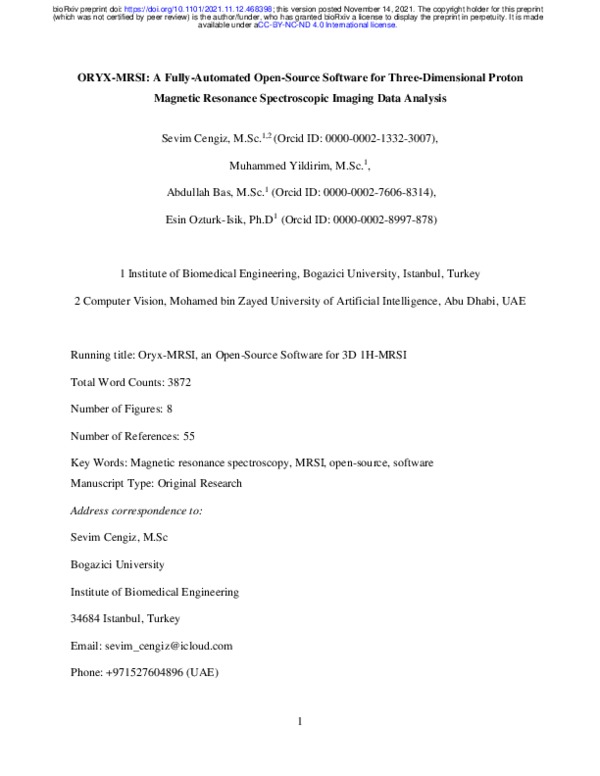 (PDF) ORYX-MRSI: A Fully-Automated Open-Source Software for Three ...