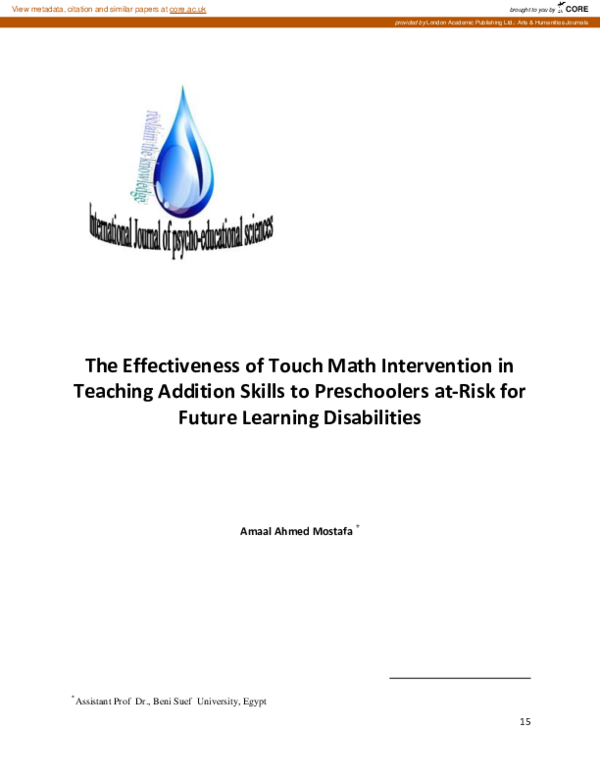 (PDF) The Effectiveness of Touch Math Intervention in Teaching Addition Skills to Preschoolers ...