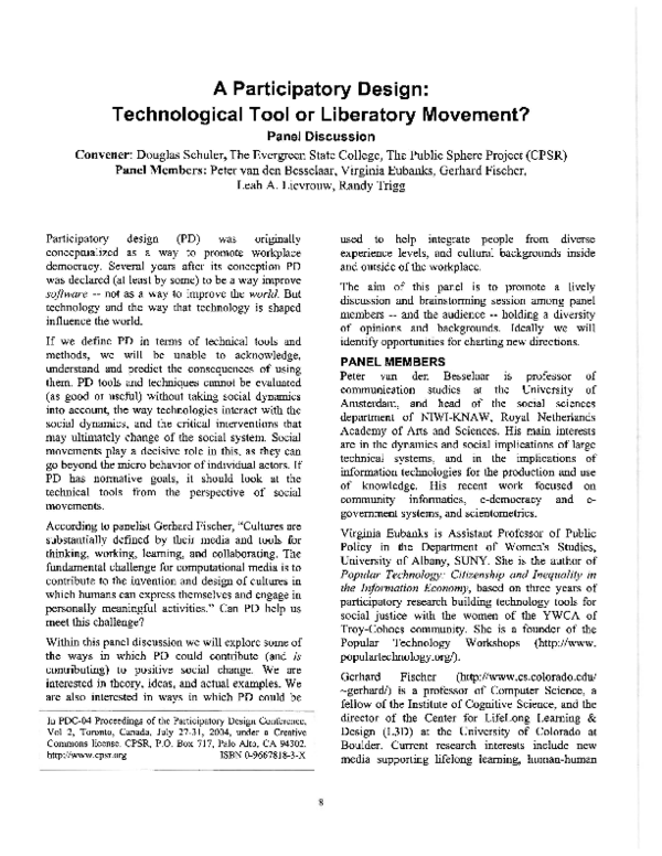 (PDF) Participatory Design: Technological Tool or Liberatory Movement?