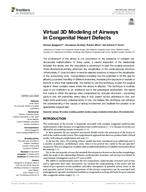 (PDF) 3D Modeling of Airways in Heart Defects