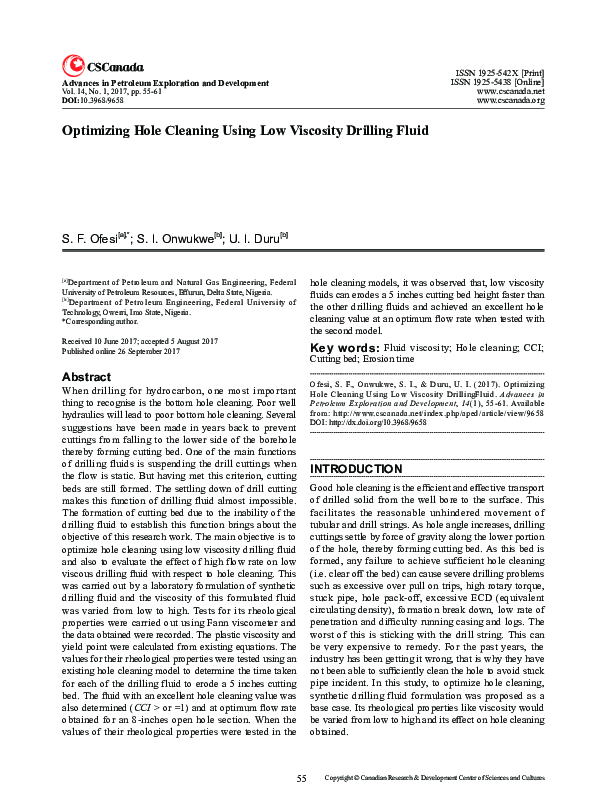 (PDF) Optimizing Hole Cleaning Using Low Viscosity Drilling Fluid