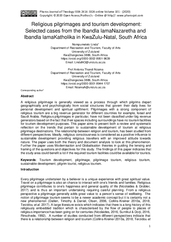 (PDF) Religious pilgrimages and tourism development: Selected cases from the Ibandla ...