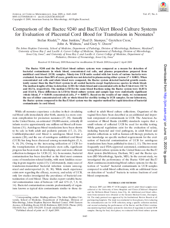 (PDF) Comparison of the Bactec 9240 and BacT/Alert Blood Culture ...