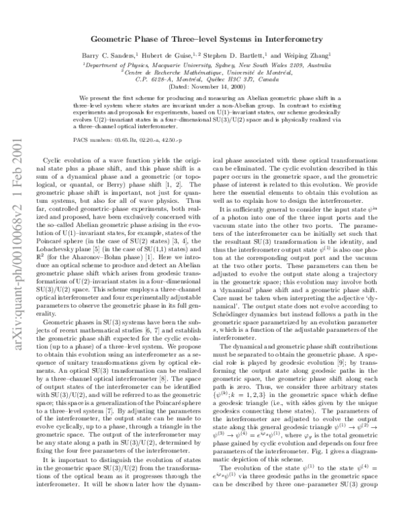 (PDF) Geometric Phase of Three-Level Systems in Interferometry