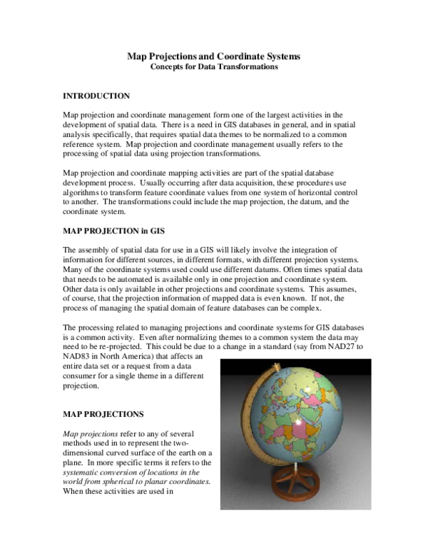 (PDF) Map Projections and Coordinate Systems