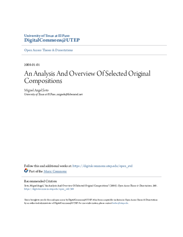 (PDF) An analysis and overview of selected original compositions