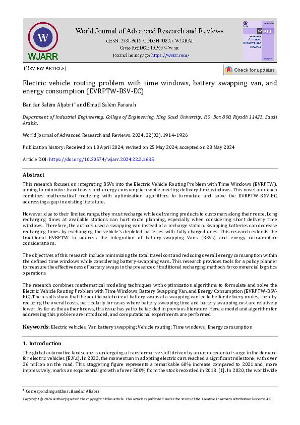 (PDF) Electric vehicle routing problem with time windows, battery ...