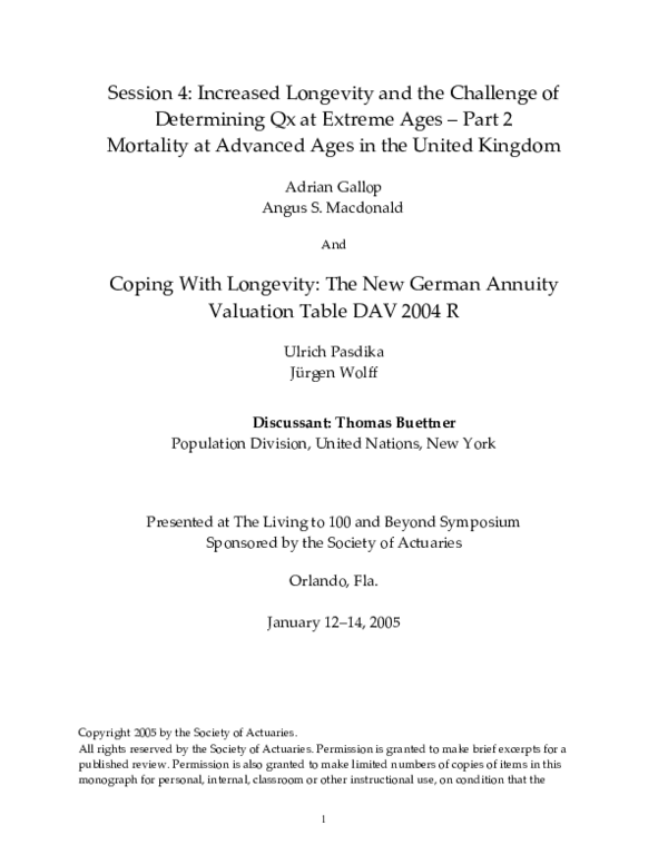 (PDF) Session 4: Increased Longevity and the Challenge of Determining ...