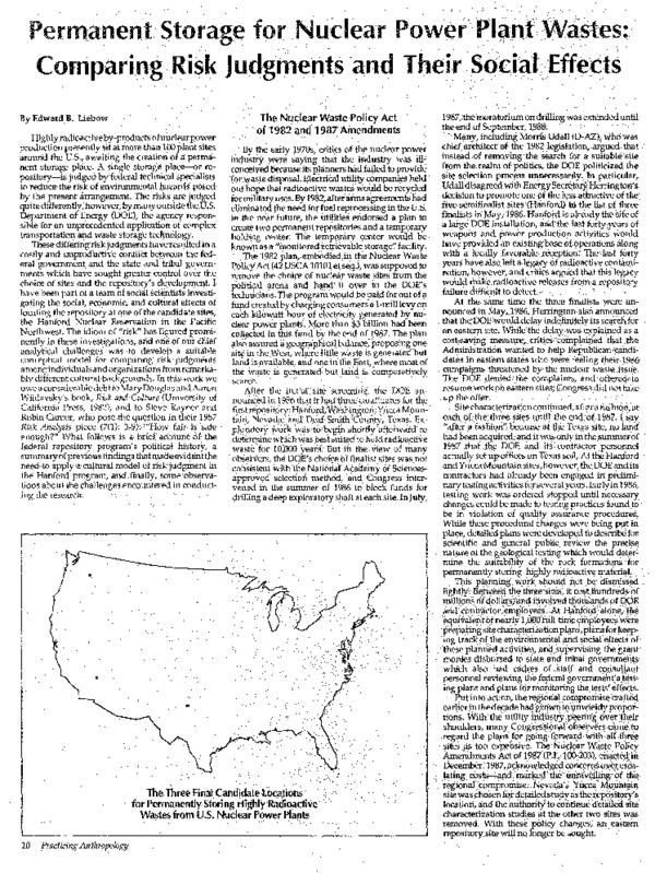 (PDF) Permanent Storage for Nuclear Power Plant Wastes: Comparing Risk ...