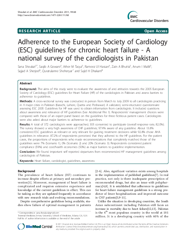 (PDF) Adherence to the European Society of Cardiology (ESC) guidelines for chronic heart failure ...