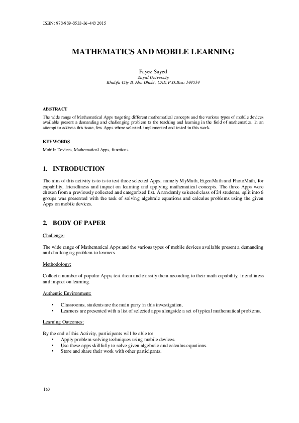 (PDF) Mathematics and Mobile Learning