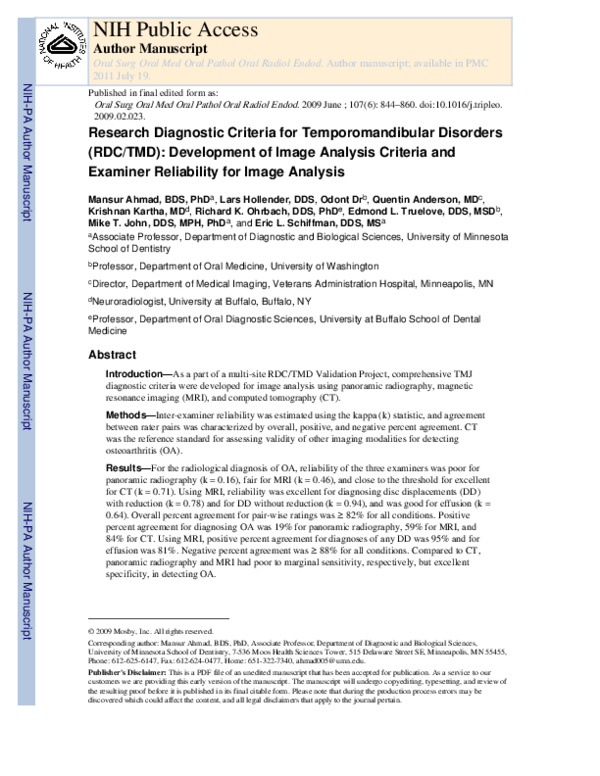 (PDF) Research diagnostic criteria for temporomandibular disorders (RDC ...