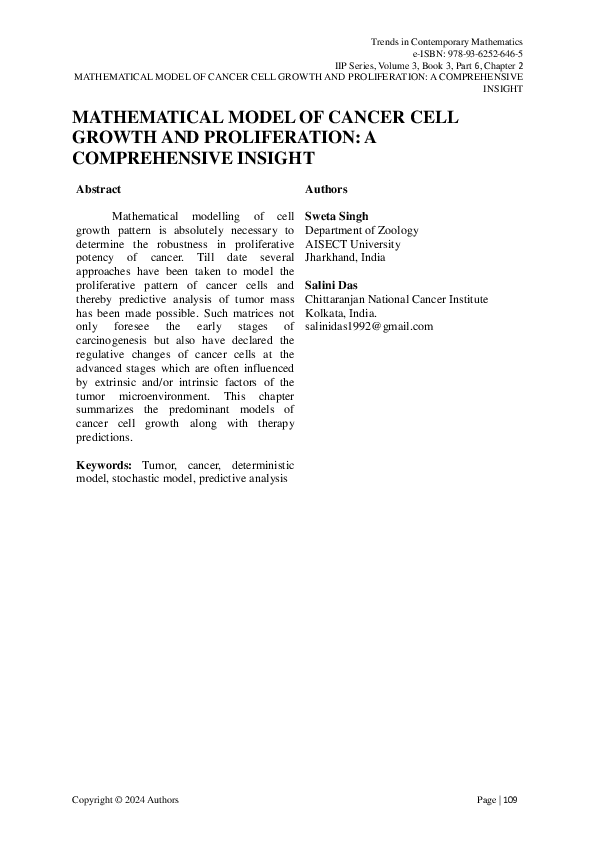 (PDF) MATHEMATICAL MODEL OF CANCER CELL GROWTH AND PROLIFERATION: A ...