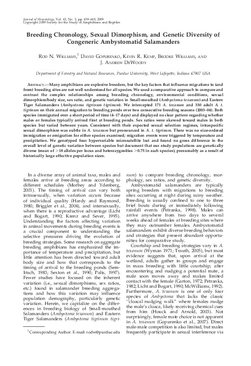 (PDF) Breeding Chronology, Sexual Dimorphism, and Genetic Diversity of ...